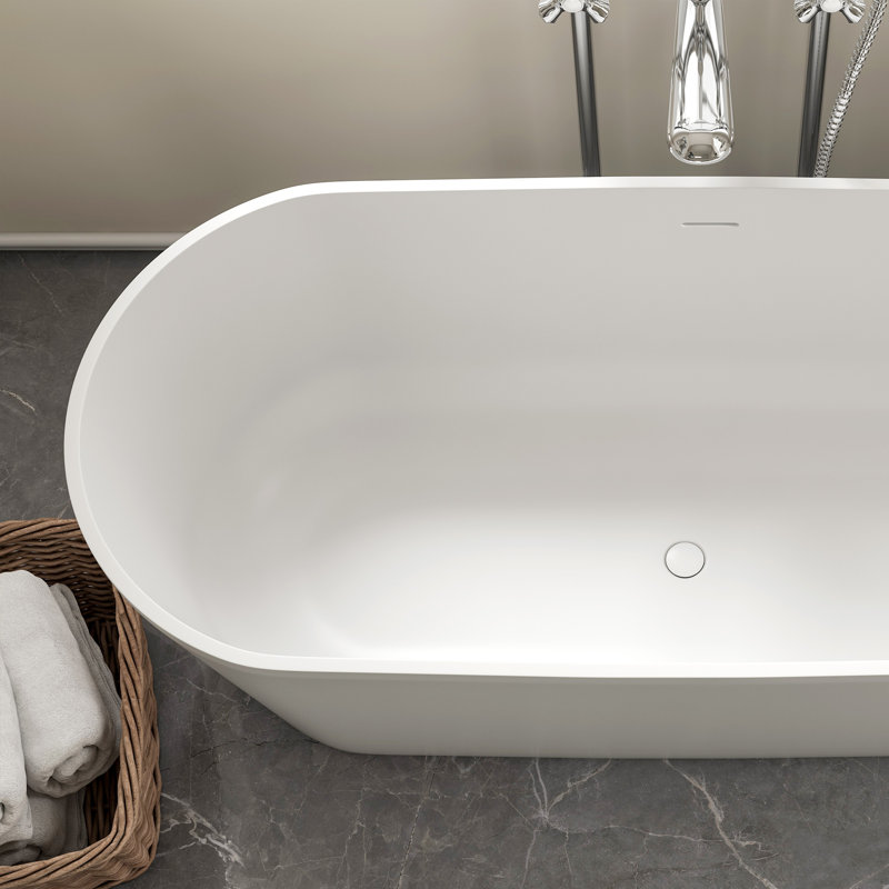SJ STAR&JANE 63'' x 29'' Freestanding Soaking Solid Surface Bathtub in White | Wayfair